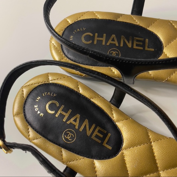 CHANEL | Shoes | Authentic Chanel Black Lambskin Thong Sandals With ...